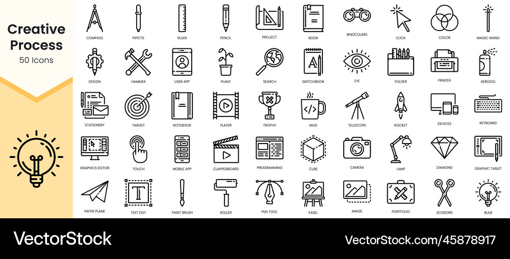 Set of creative-process icons simple outline Vector Image