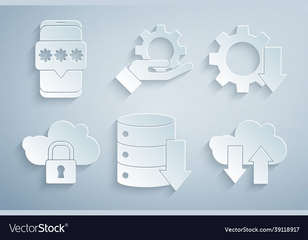 Set Server Data Web Hosting Cost Reduction Vector Image