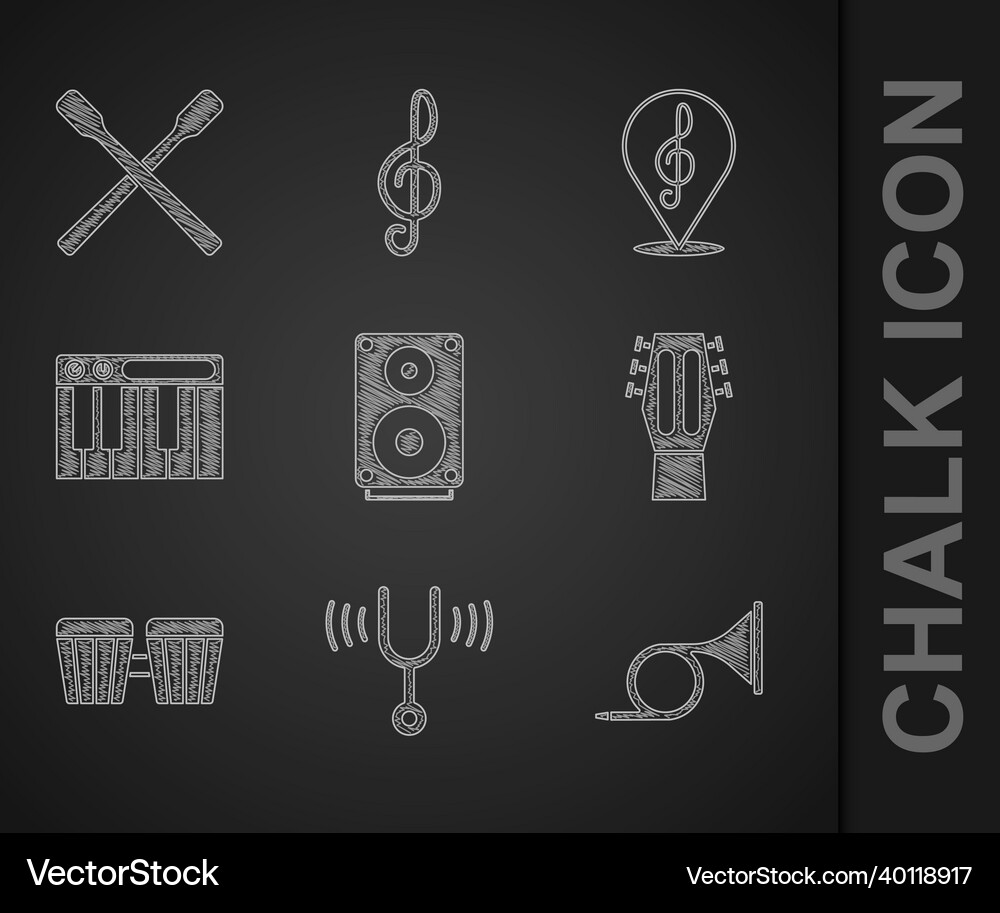 Set stereo speaker musical tuning fork trumpet Vector Image