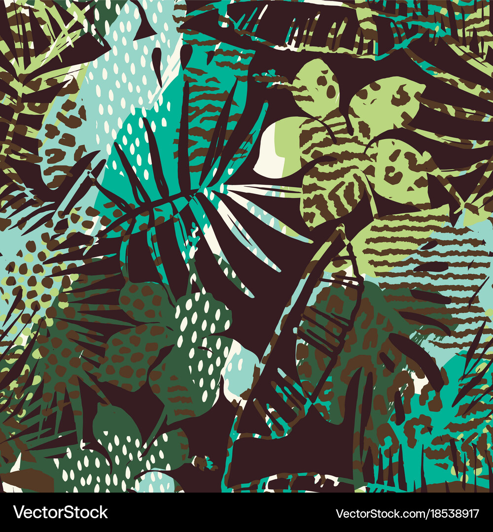 Trendy seamless exotic pattern with palm animal Vector Image