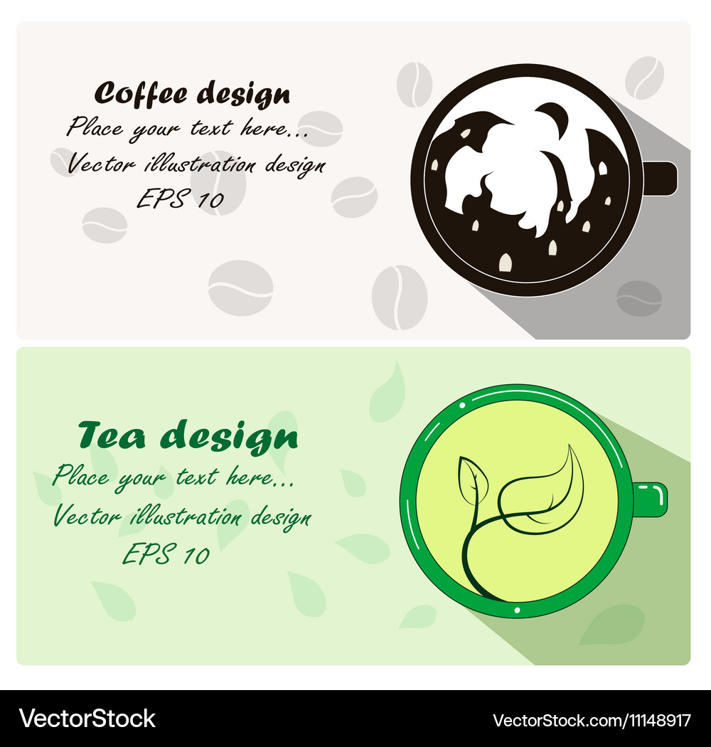 Two cute banner and business cards with cup Vector Image