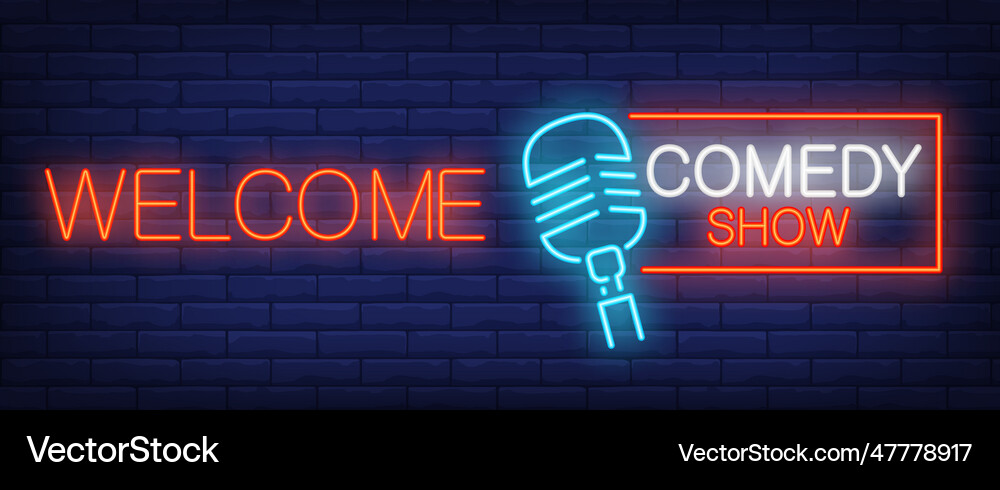 Welcome neon sign glowing comedy show lettering Vector Image