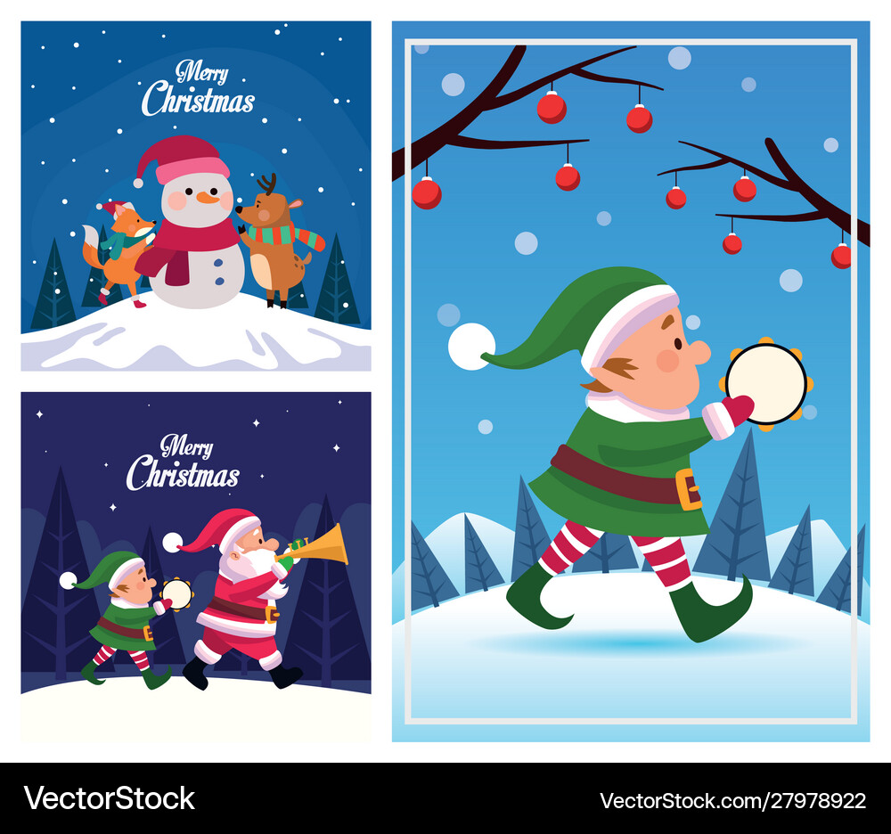 Bundle merry christmas cards Royalty Free Vector Image
