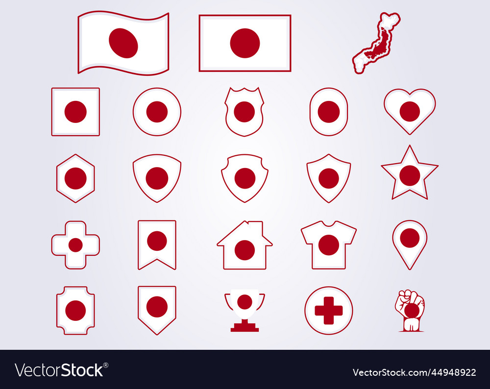 Bundle of japan icon flag japanese symbol sign Vector Image