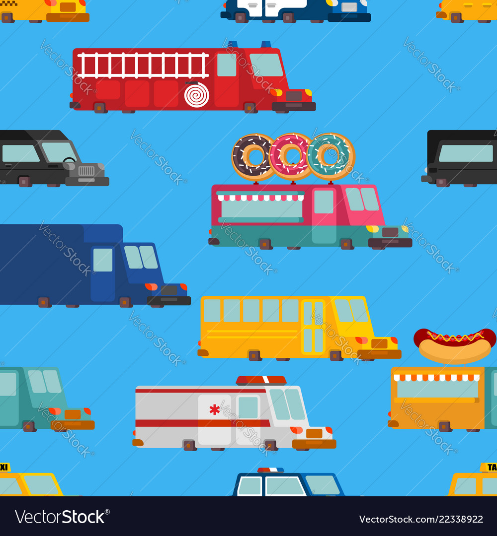Car cartoon seamless pattern fire engine Vector Image