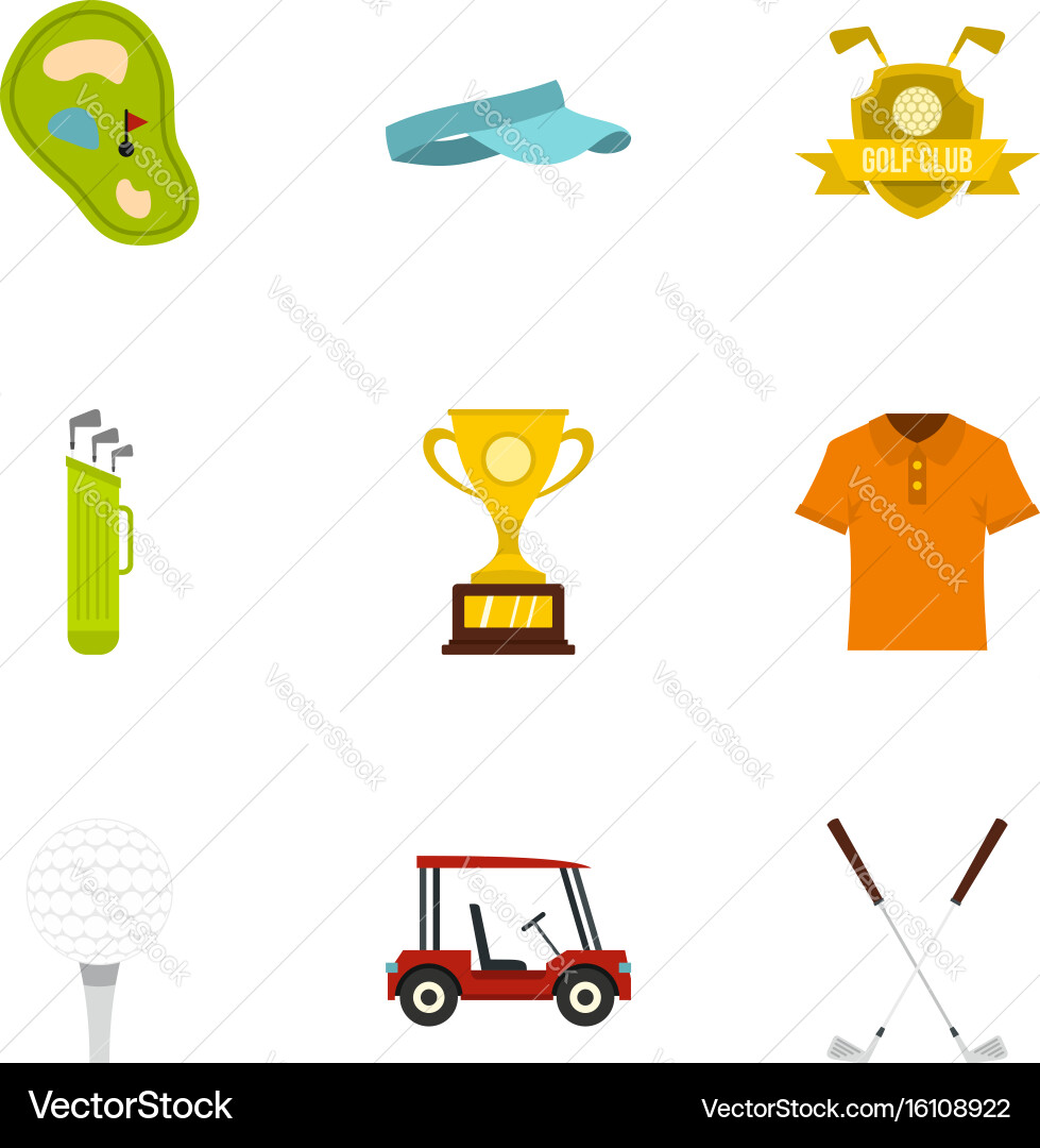 Championship golf icons set flat style Royalty Free Vector