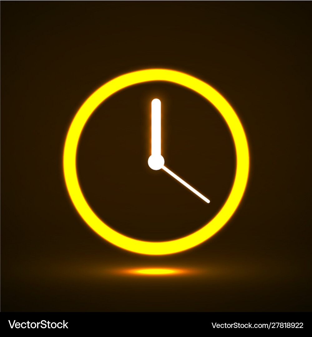 Glowing neon clock with arrow icon symbol Vector Image
