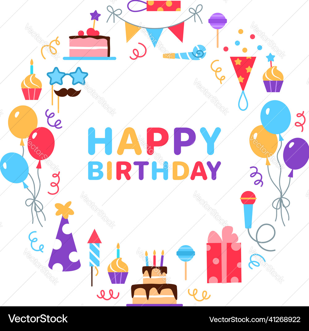 Happy birthday color flat circle concept Vector Image