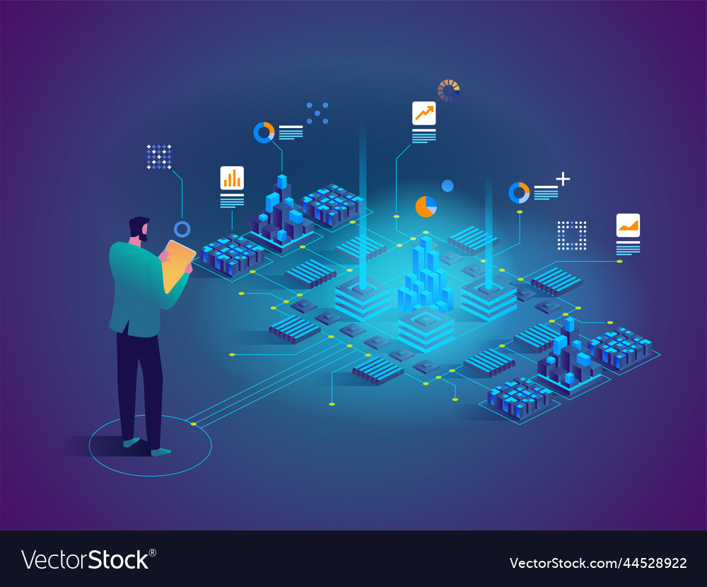 Isometric concept of data analysis Royalty Free Vector Image