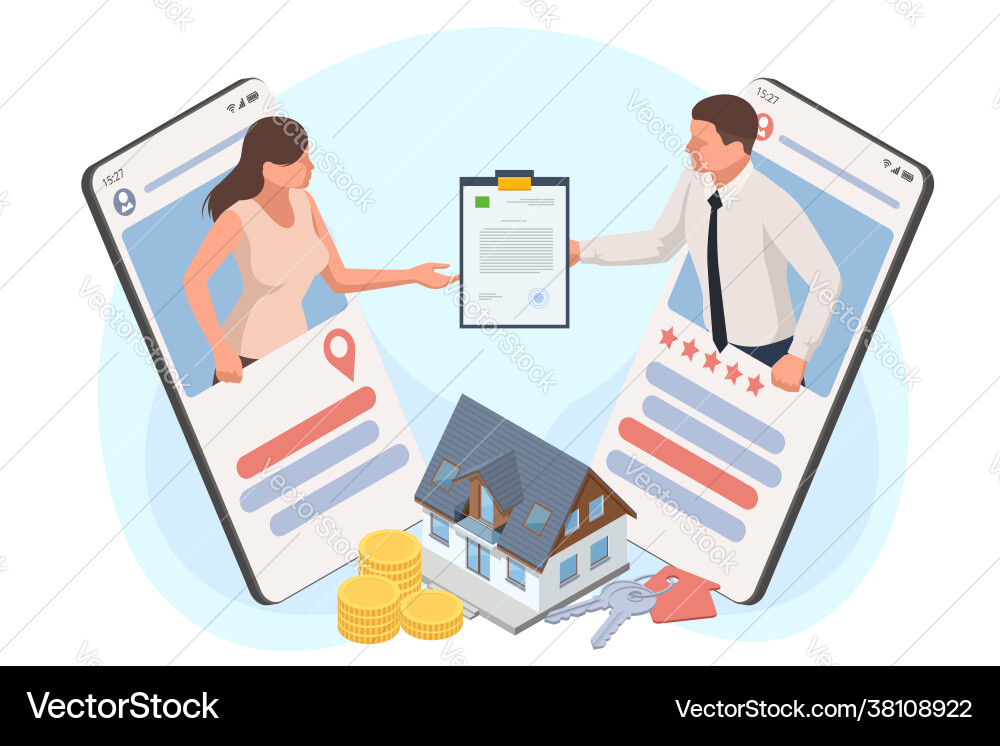Isometric signed real estate purchase or lease Vector Image