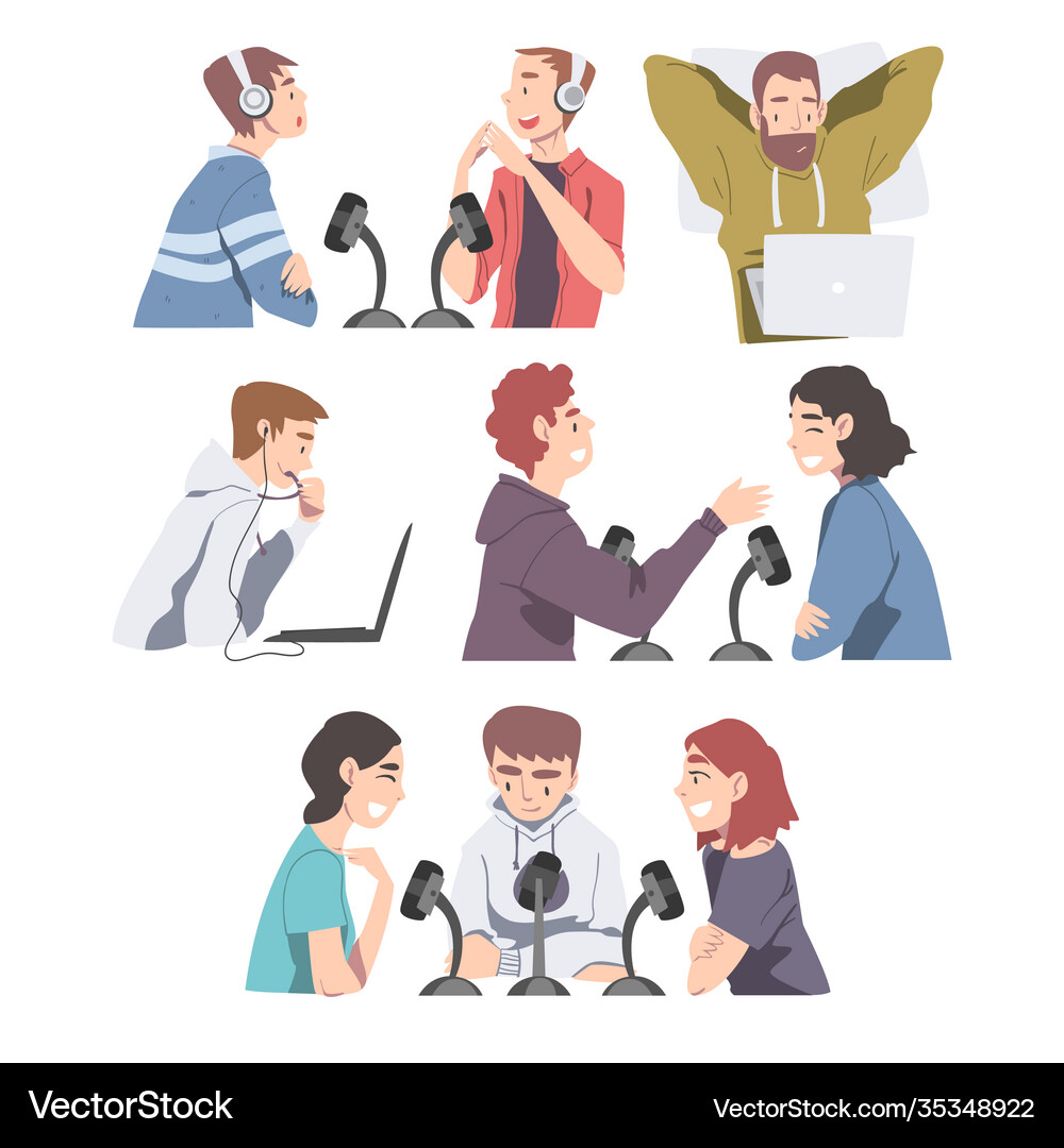 Live Audio Podcast Set - Hosts & Guests Vector Image
