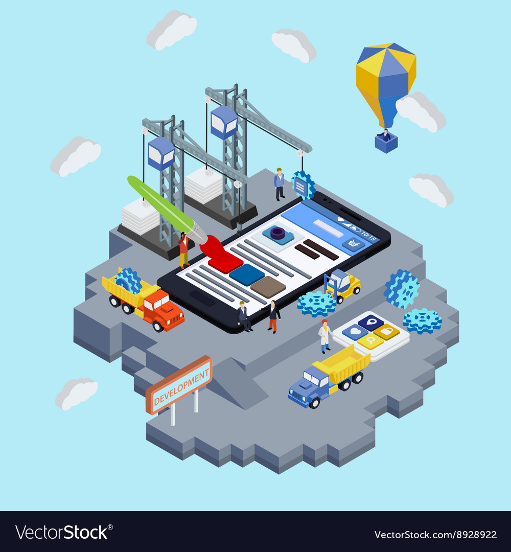 Mobile app development creative process Royalty Free Vector