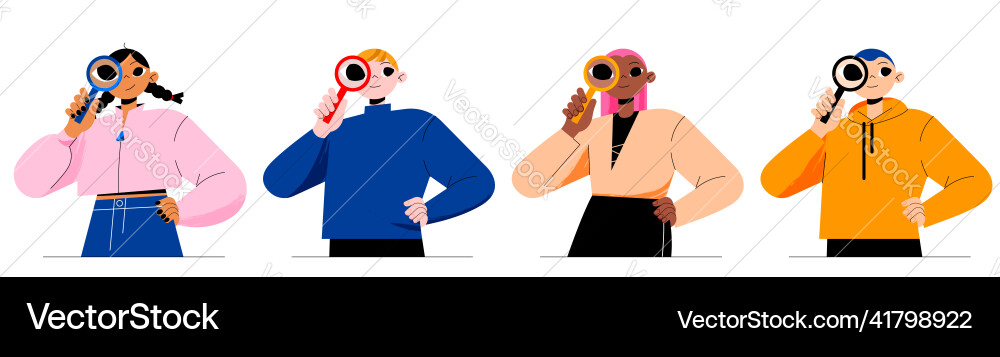 People with magnifying glasses seo info research Vector Image