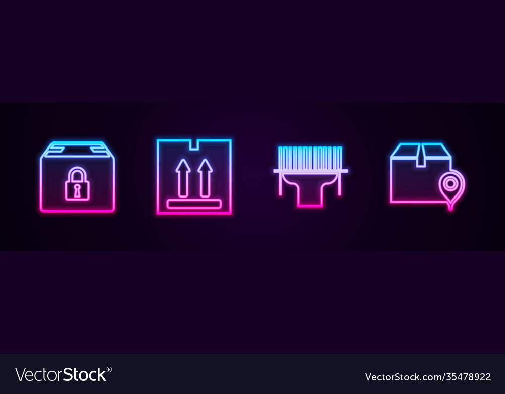 Set line locked package cardboard box Royalty Free Vector