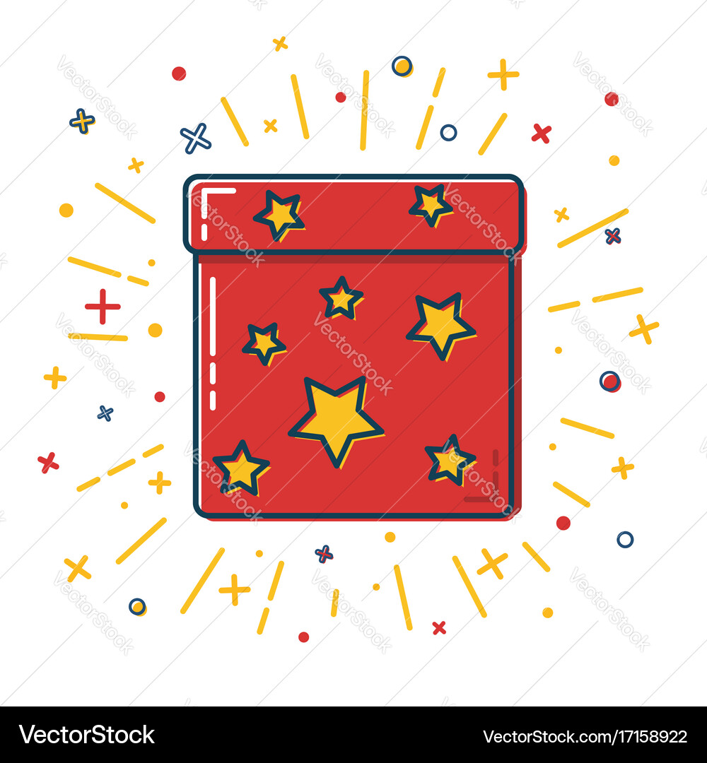 Shining gift box icon with stars in flat style Vector Image