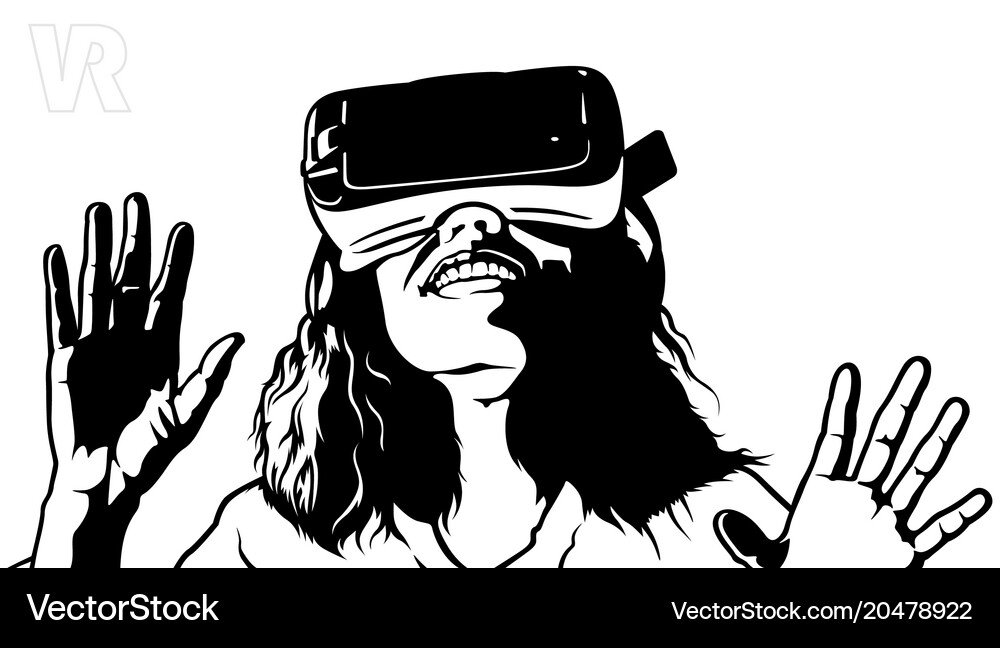 Woman in VR Headset - Sketch Royalty Free Vector Image