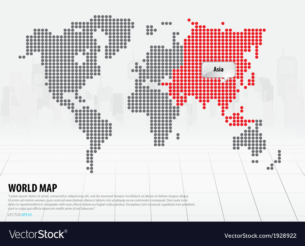 World map with continents asia Royalty Free Vector Image