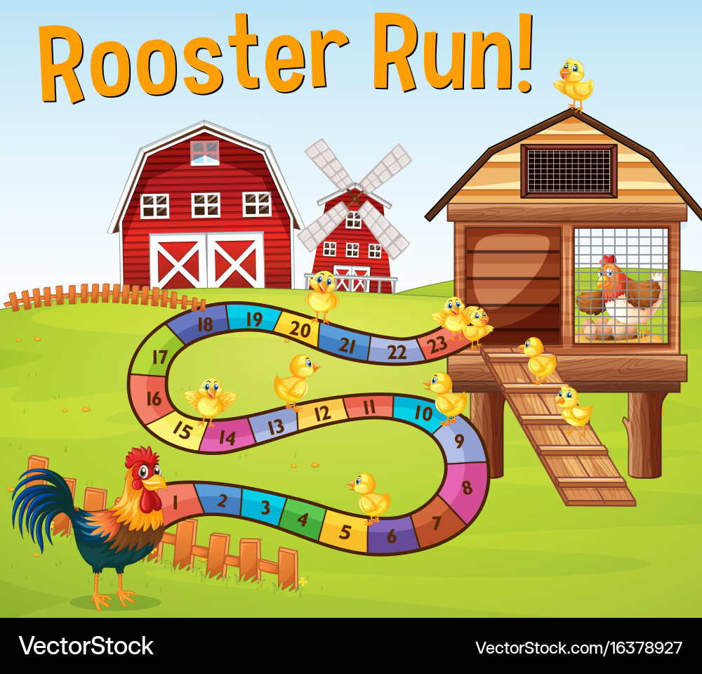 Boardgame template with chickens in farm Vector Image
