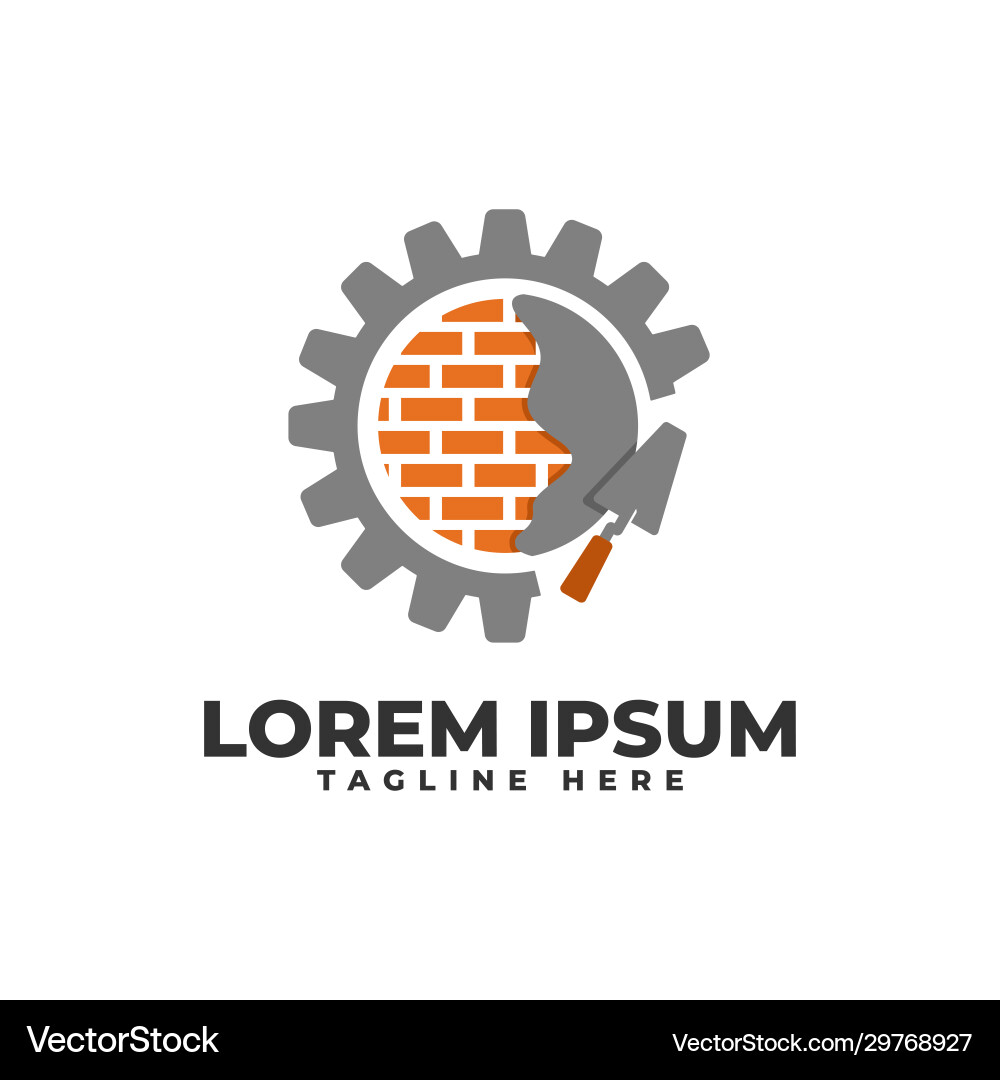 Brick wall plaster with gear and pock logo Vector Image