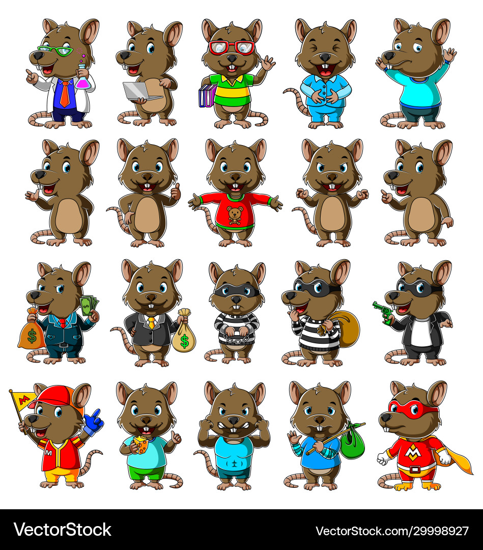 Cute mouse cartoon mascot pack Royalty Free Vector Image