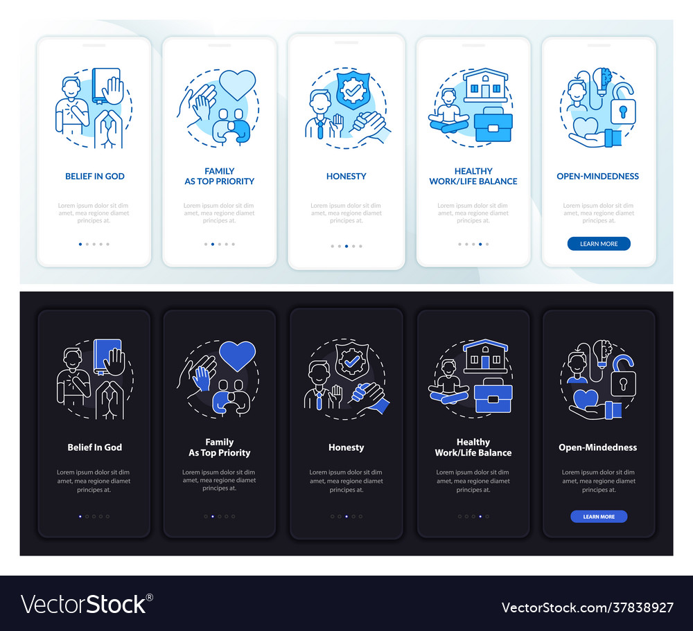 Intimate values onboarding mobile app page screen Vector Image