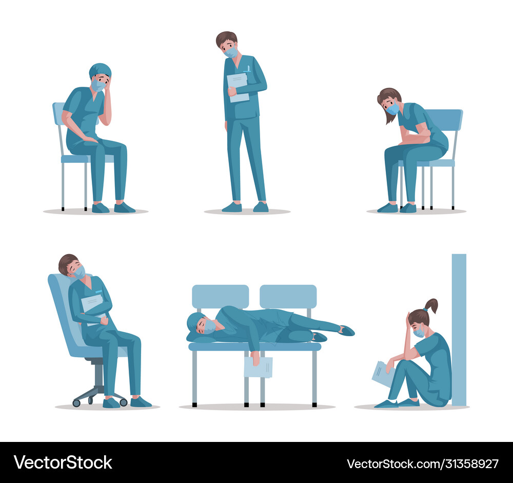 Medical workers rest after work during pandemic Vector Image