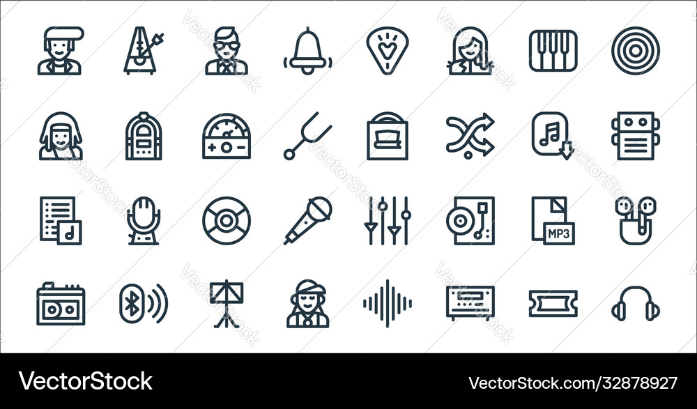 Music line icons linear set quality line set Vector Image