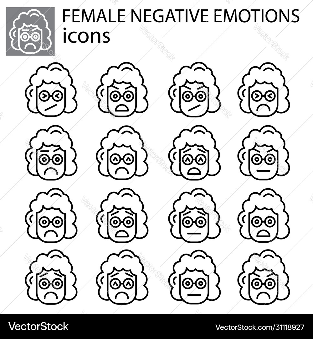Negative emotions set linear female girl Vector Image