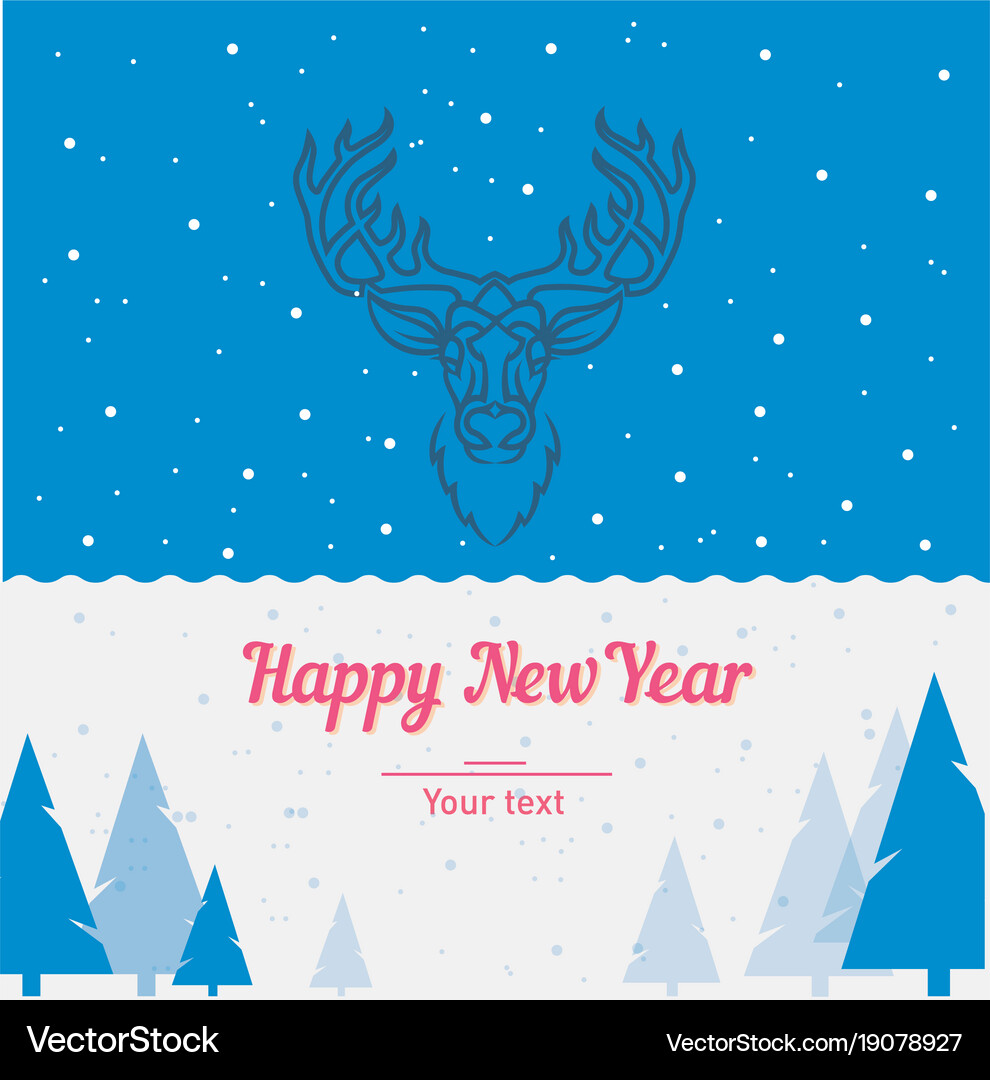 Postcard template deer forest happy new year Vector Image