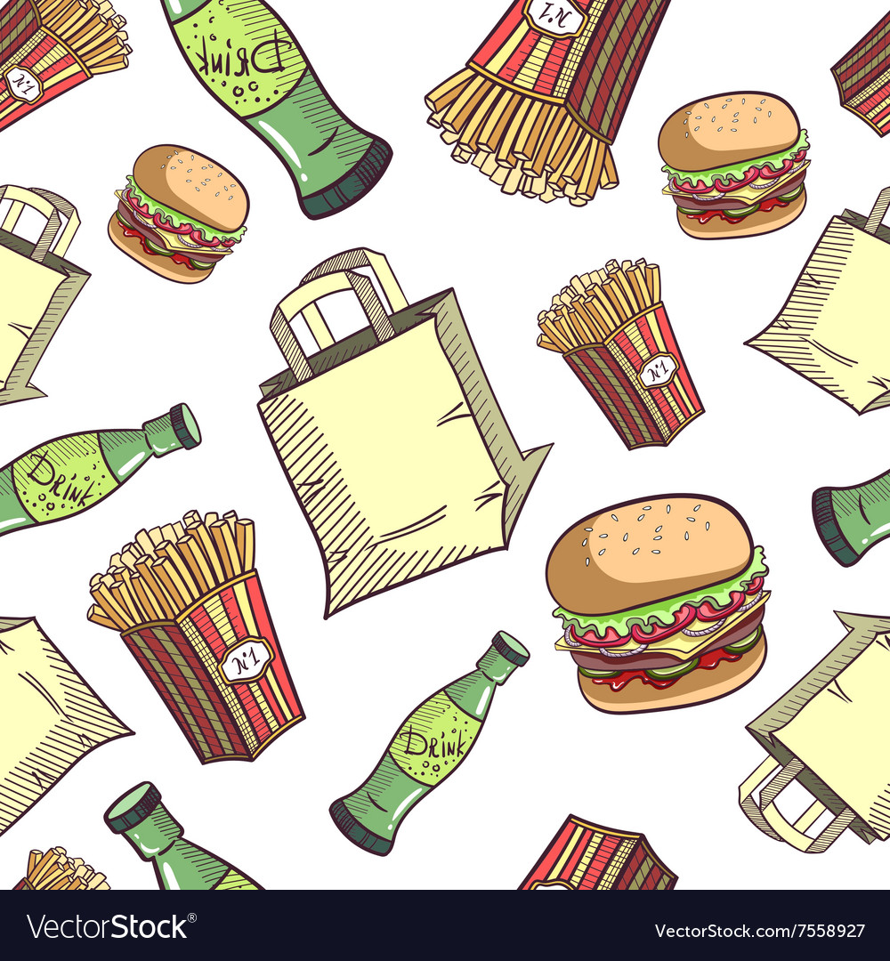 Seamless pattern fast food set Royalty Free Vector Image