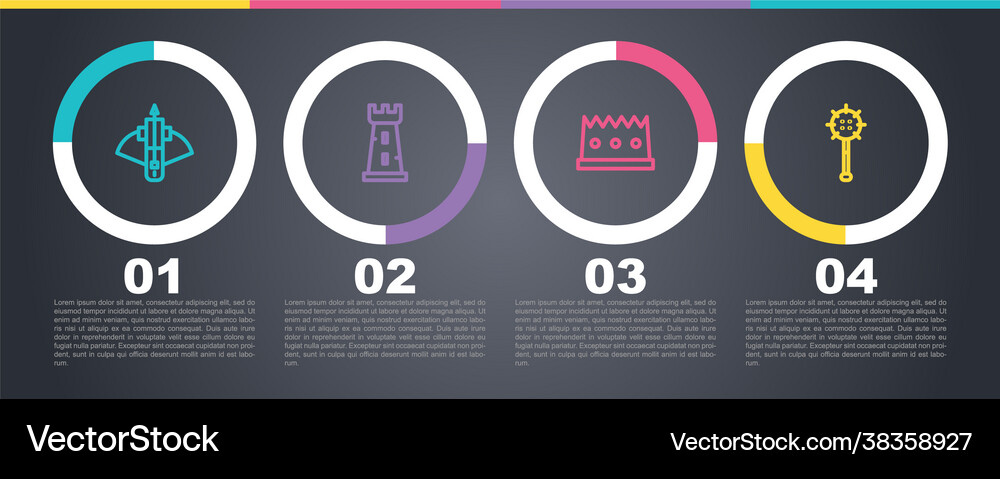 Set line battle crossbow with arrow castle tower Vector Image