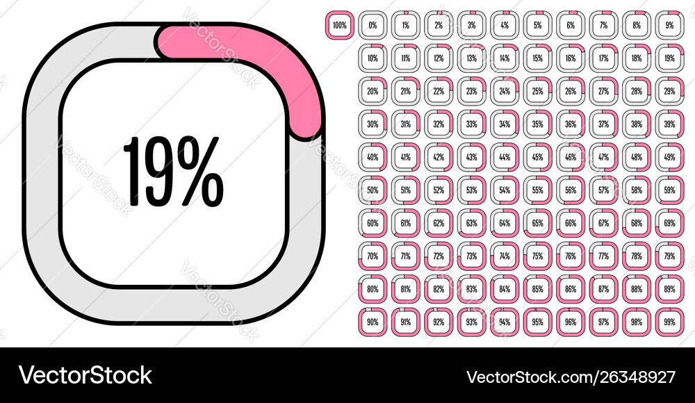 Set rectangle percentage diagrams from 0 to 100 Vector Image