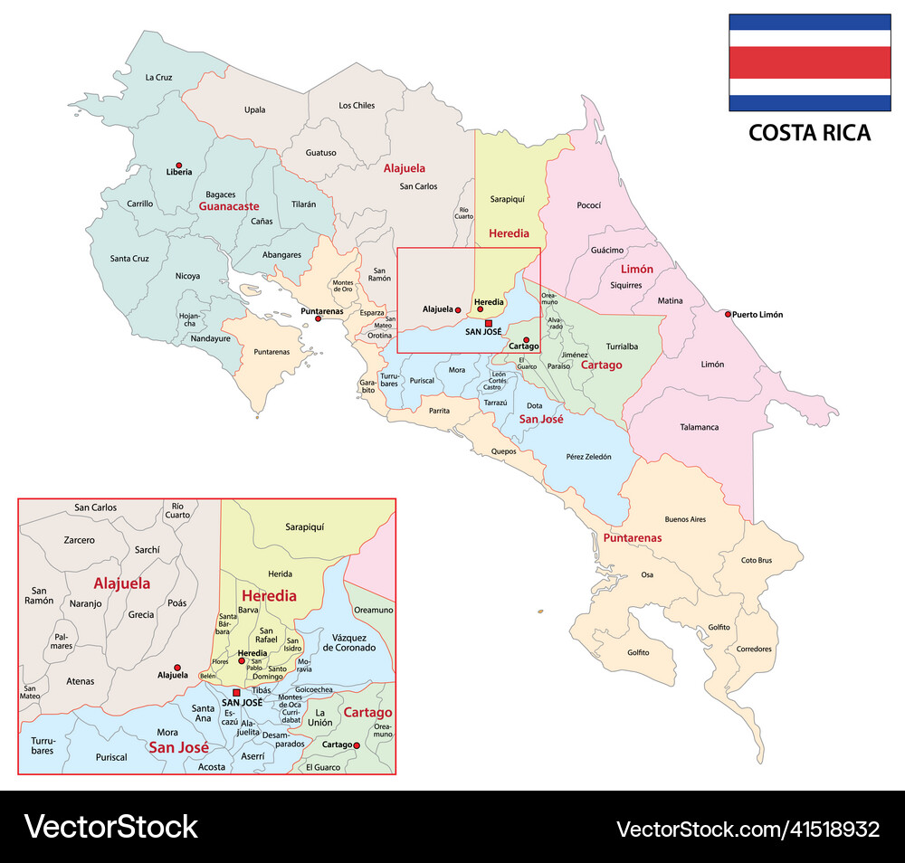 Administrative map of costa rica Royalty Free Vector Image