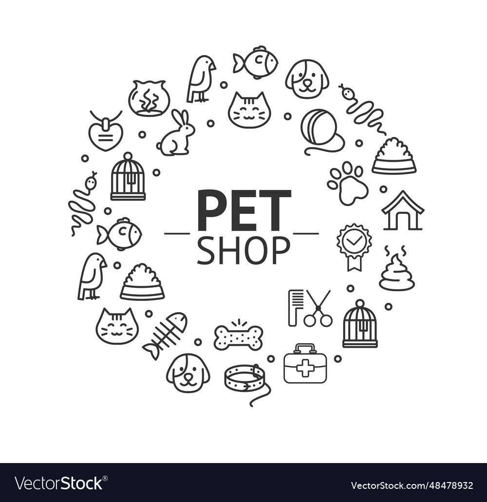 Animal pet shop supplies round design template Vector Image