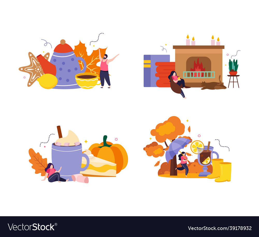Cozy fall composition set Royalty Free Vector Image