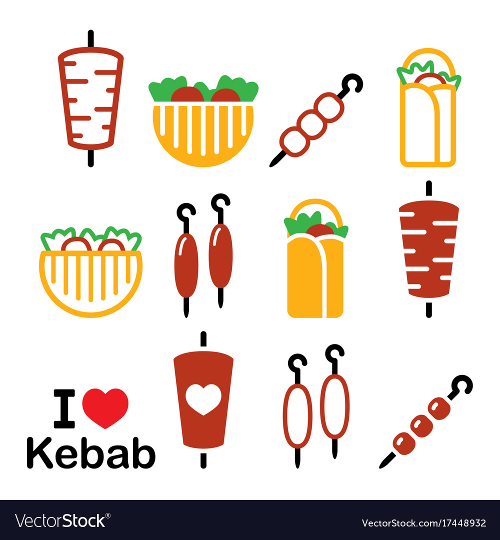 Doner kebab icons kebab in wrap or pita Royalty Free Vector