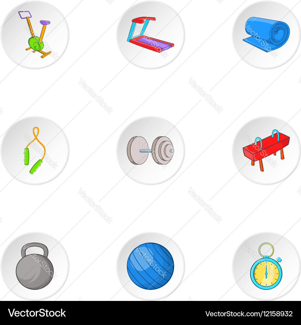 Exercise room icons set cartoon style Royalty Free Vector