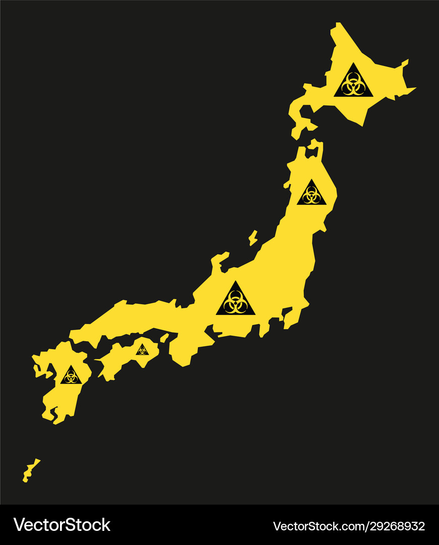 Japan map with biohazard virus sign in black Vector Image