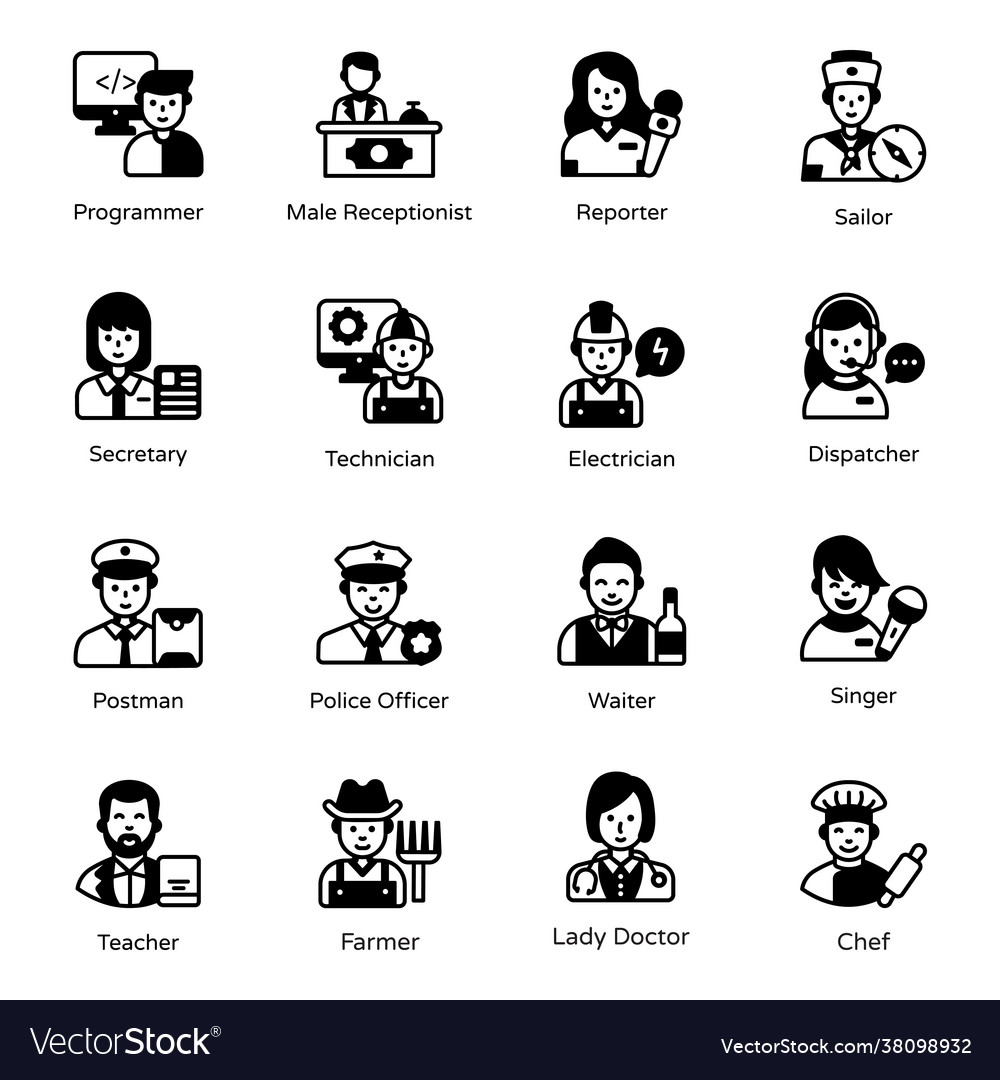 Set occupations solid icons Royalty Free Vector Image