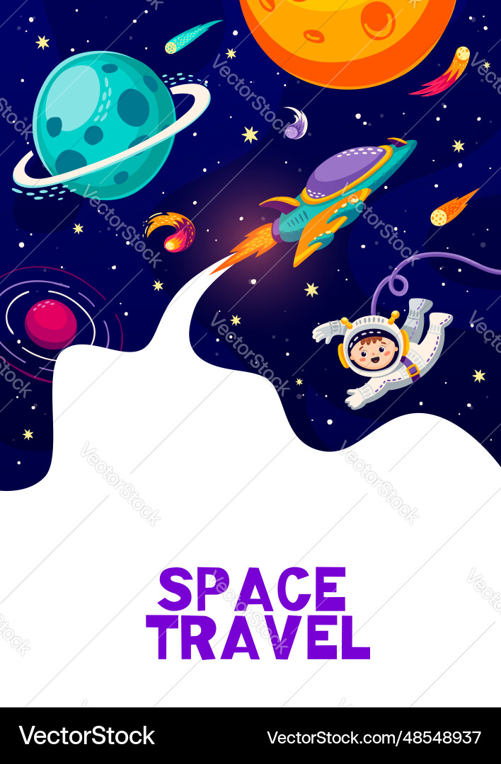 Cartoon space flyer with astronaut galaxy planets Vector Image