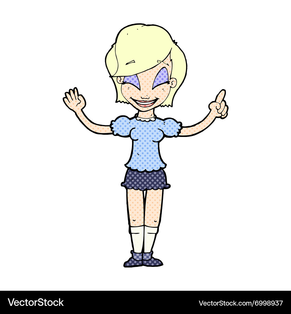 Comic cartoon pretty girl with idea Royalty Free Vector