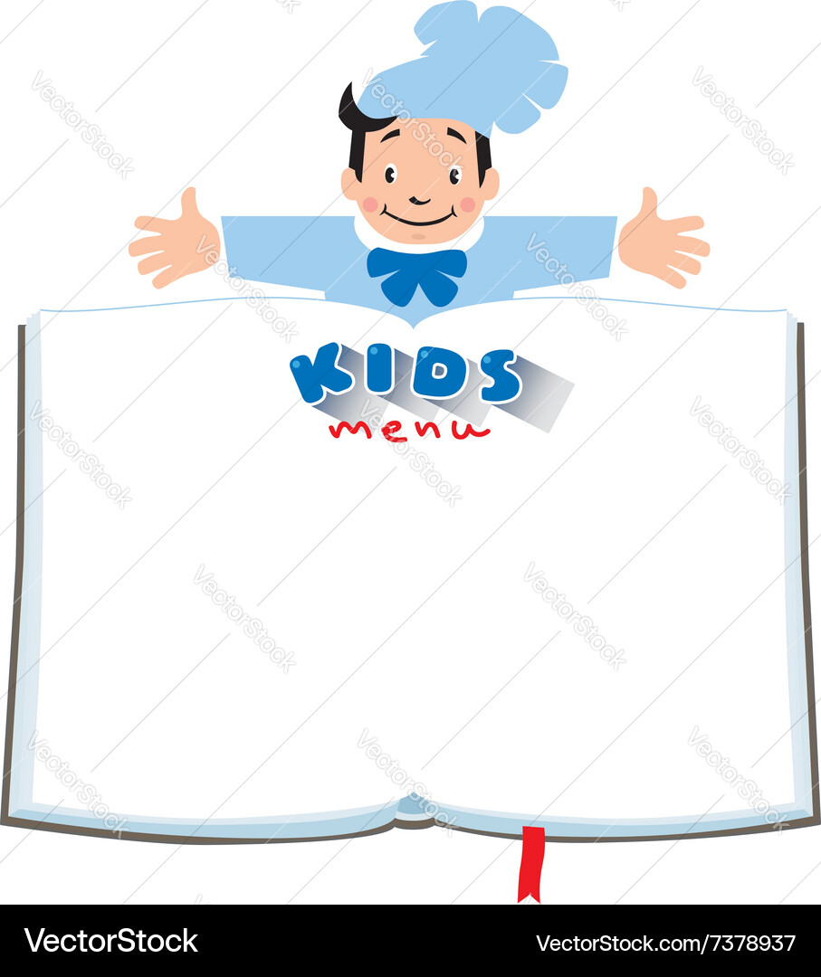Design template for kids menu with funny cook boy Vector Image