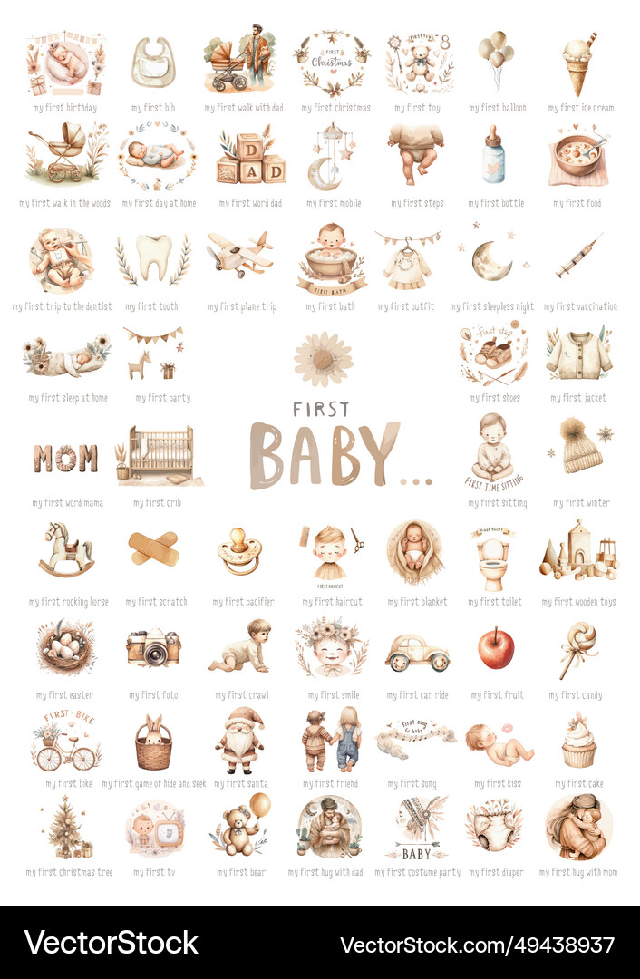 First baby watercolor set little step Royalty Free Vector