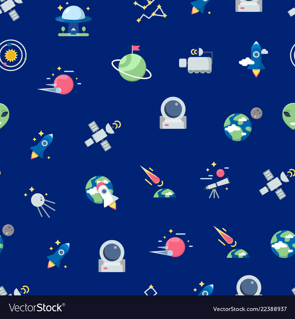 Flat space icons pattern or background Royalty Free Vector
