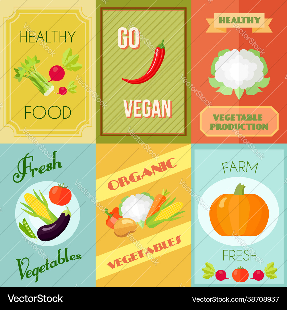 Healthy food mini poster set Royalty Free Vector Image
