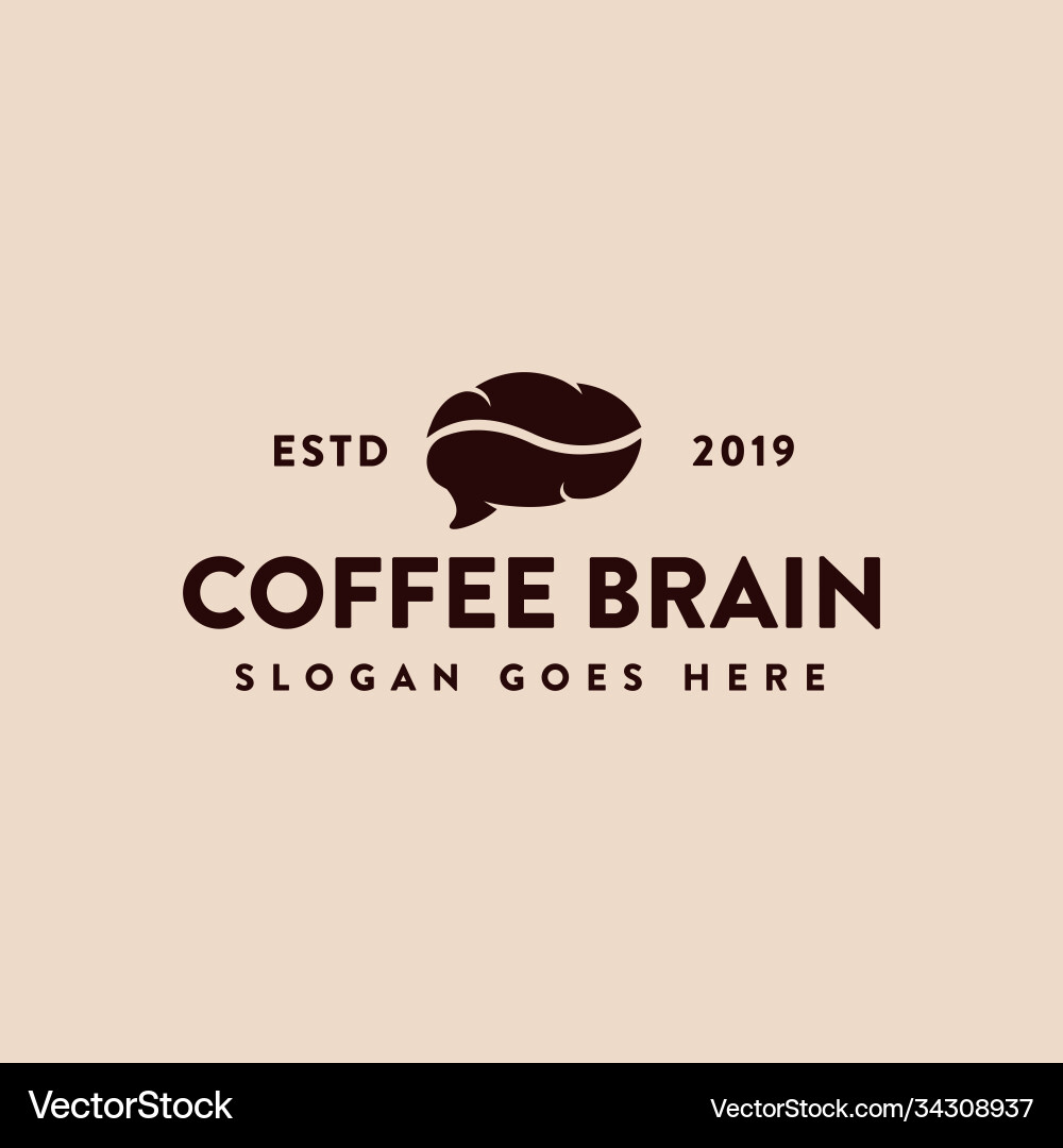 Vintage label coffee and brain logo icon template Vector Image