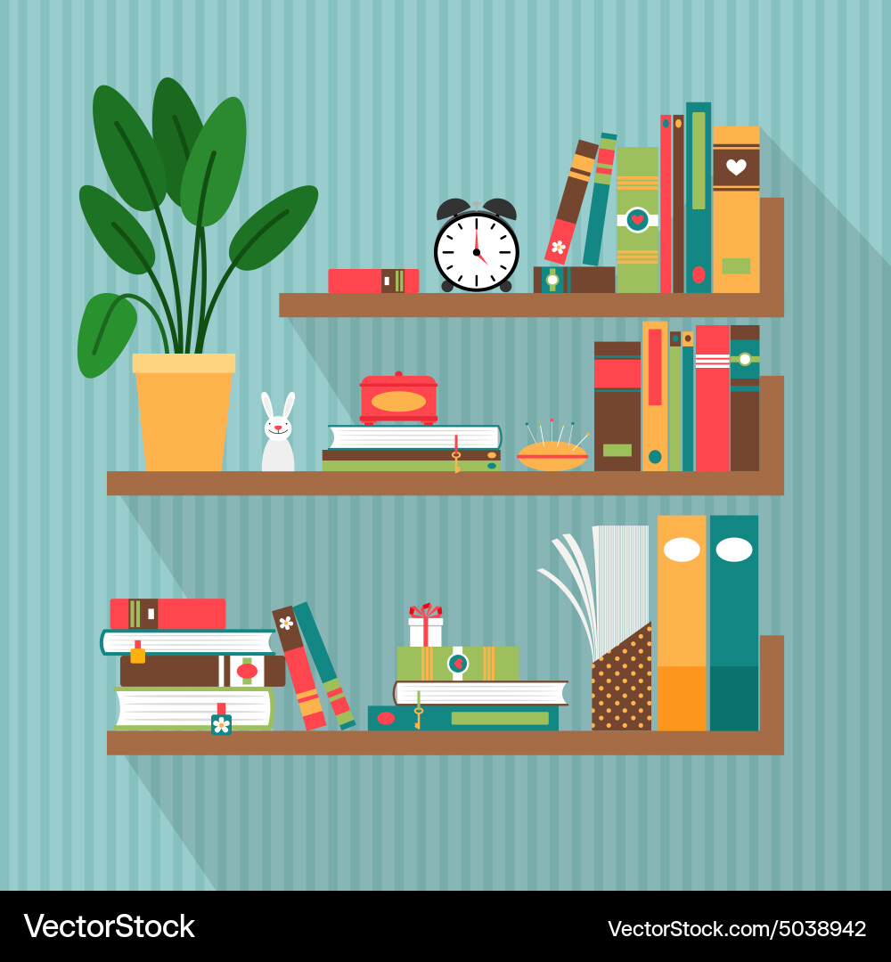 Books on bookshelves Royalty Free Vector Image