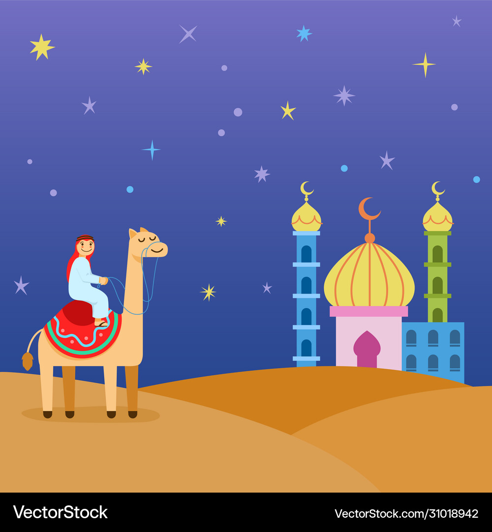 Cartoon camel rider at desert Royalty Free Vector Image