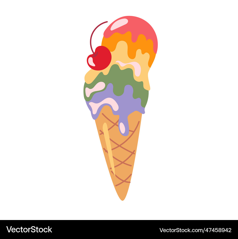 Ice cream cone with colorful and cherries Vector Image