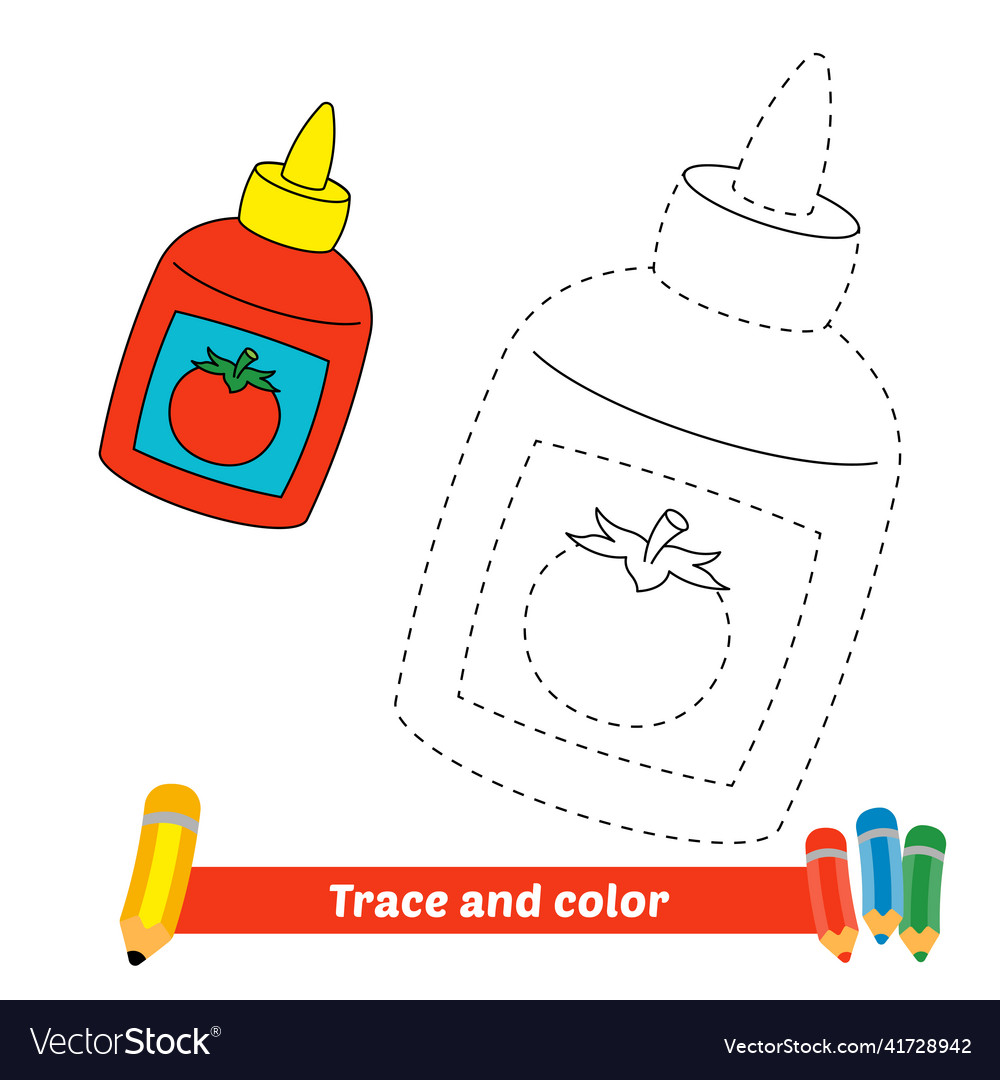 Ketchup Trace & Color Worksheet Royalty Free Vector